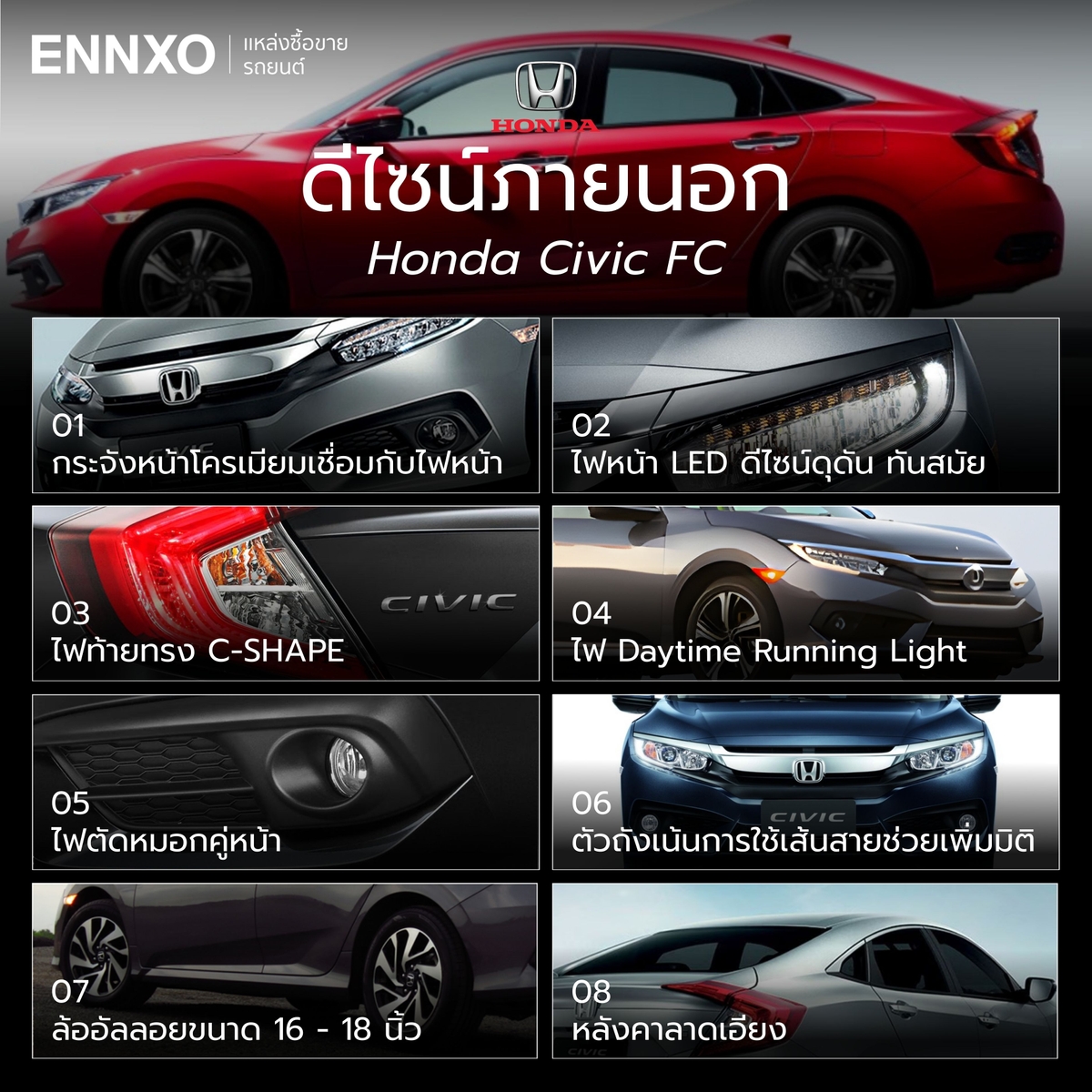 สเปค Honda Civic FC (ฮอนด้า ซีวิค FC) โฉมที่ 10 มีกี่รุ่น | ENNXO