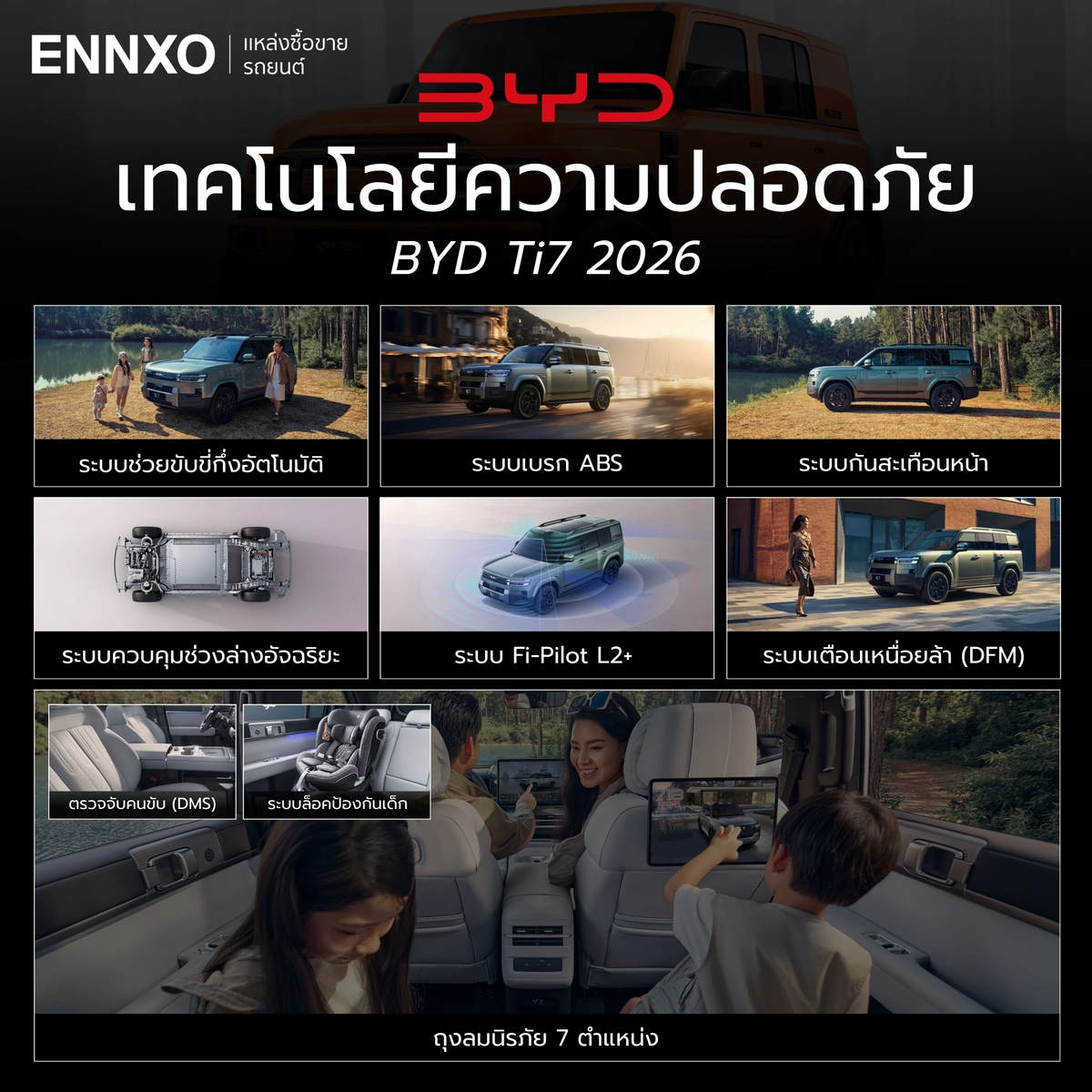 BYD Ti7 (บีวายดี ทีไอ 7) 2026 สเปคและราคาเปิดตัวใหม่ล่าสุด | ENNXO