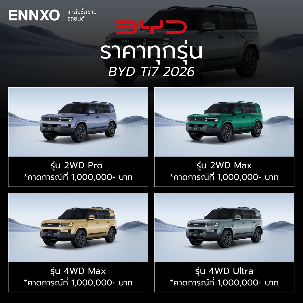 BYD Ti7 (บีวายดี ทีไอ 7) 2026 สเปคและราคาเปิดตัวใหม่ล่าสุด | ENNXO