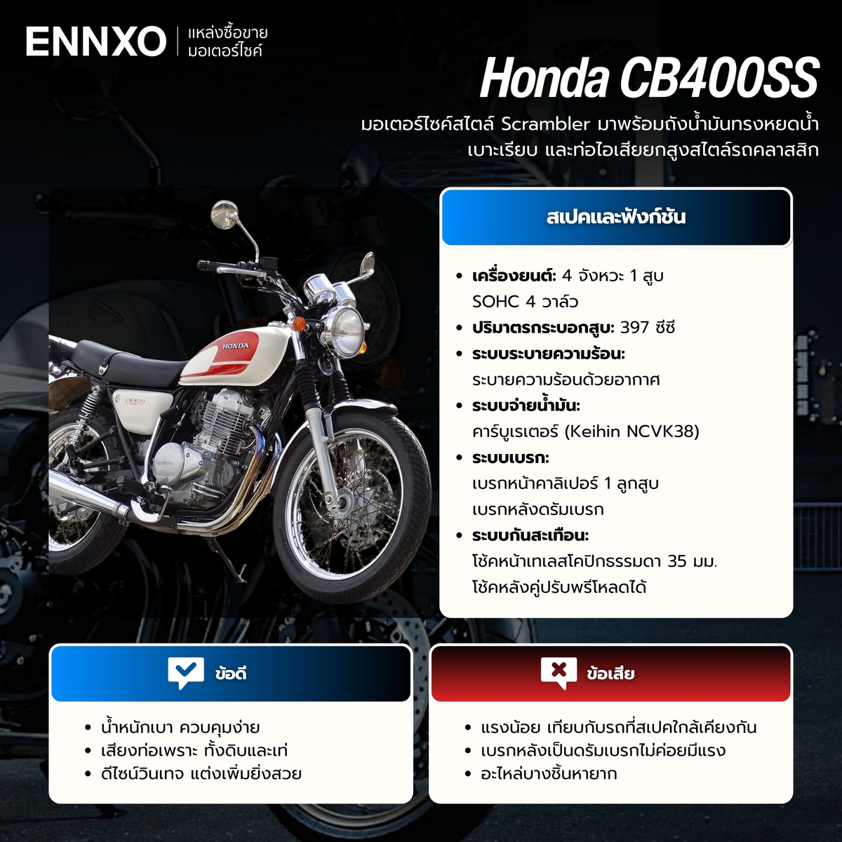Honda CB400 แต่ละรุ่นต่างกันยังไง มีข้อดี ข้อเสียอะไรบ้าง | ENNXO