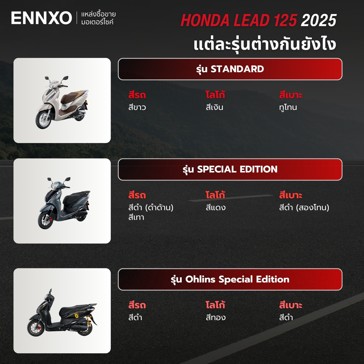 ข้อมูลมอเตอร์ไซค์ Honda Lead 125 2025 (ฮอนด้า ลีด 125) รุ่นใหม่ | ENNXO