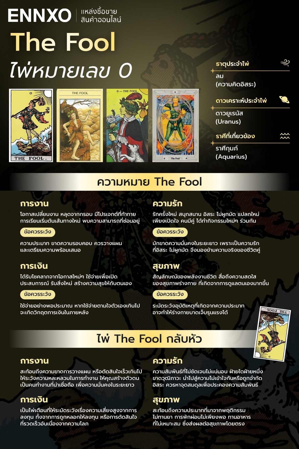 ความหมายไพ่ The Fool (เดอะฟูล) ไพ่แห่งการเริ่มต้นของไพ่ทาโรต์ | ENNXO