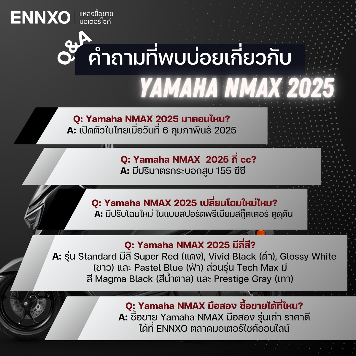 เปิดตัว Yamaha NMAX รุ่นใหม่ปี 2025 ในไทย มีกี่รุ่น สีอะไรบ้าง | ENNXO