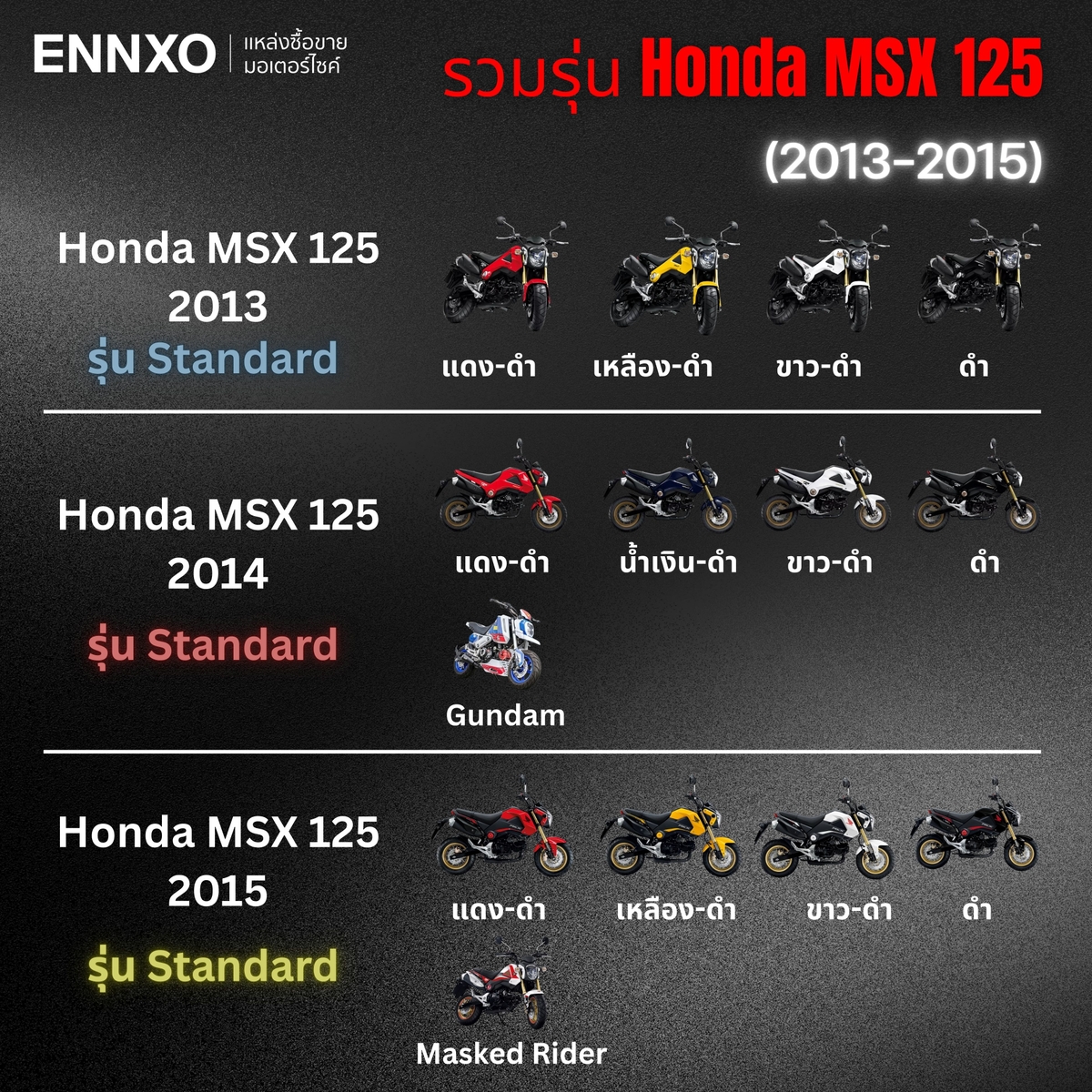 รวมรุ่น Honda MSX Grom ทุกรุ่น ทุกสี เลือกแมตช์ได้ตามใจชอบ | ENNXO