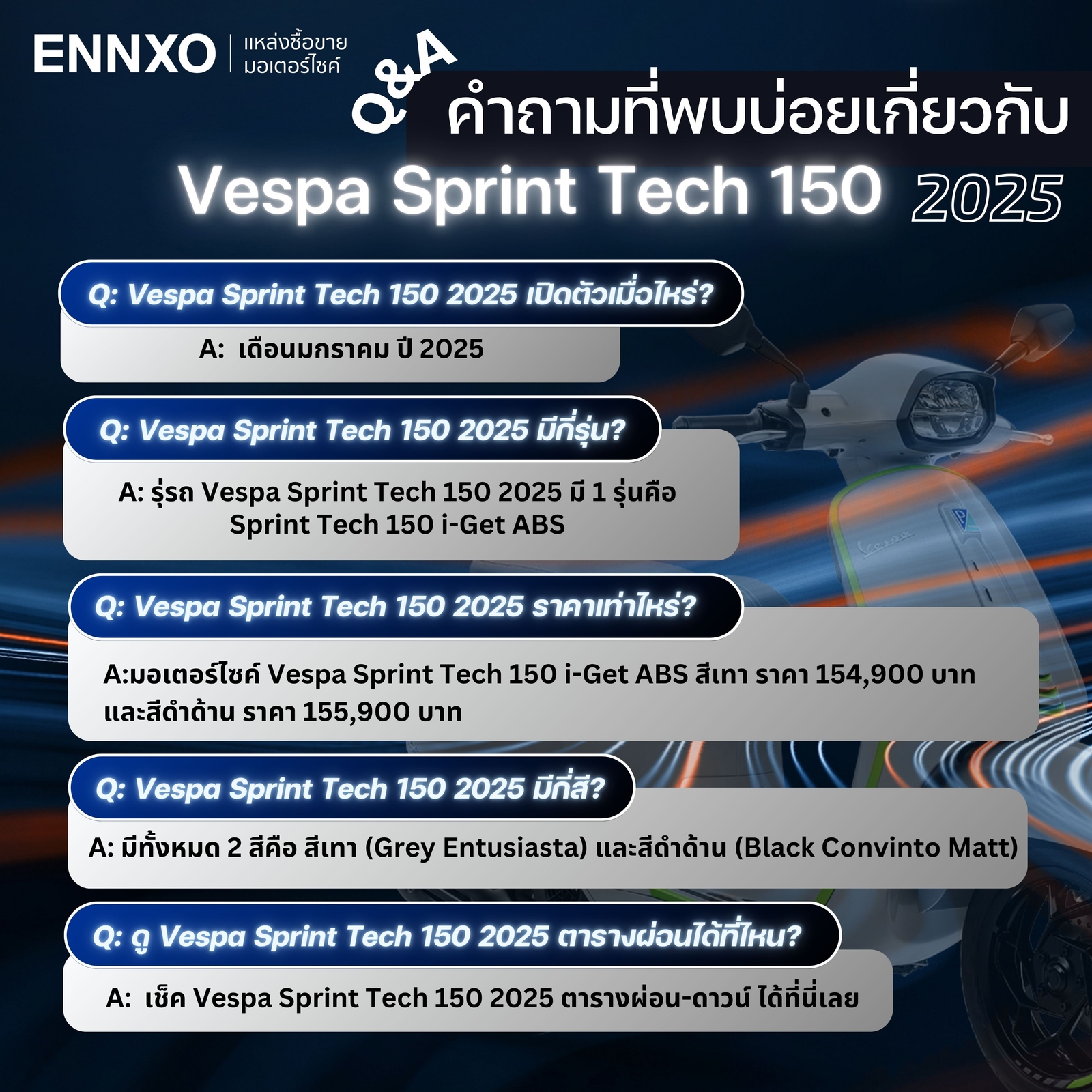 รวมสเปค Vespa Sprint Tech 150 2025 (เวสป้า 150 ตัวใหม่) มีกี่สี กี่รุ่น ...