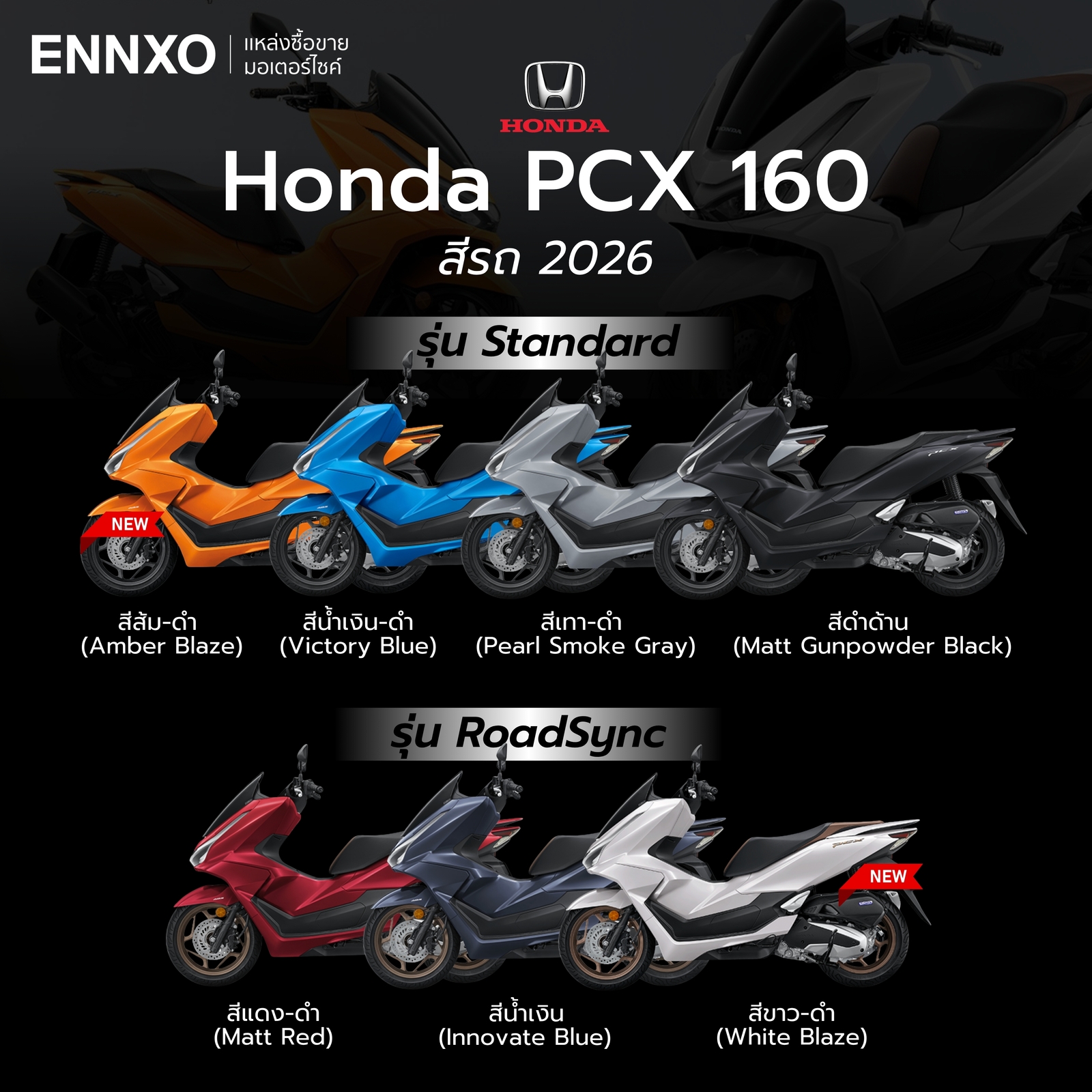 ตารางผ่อน Honda PCX 160 2026 เช็คราคาพีซีเอ็กซ์ตัวใหม่ล่าสุด | ENNXO