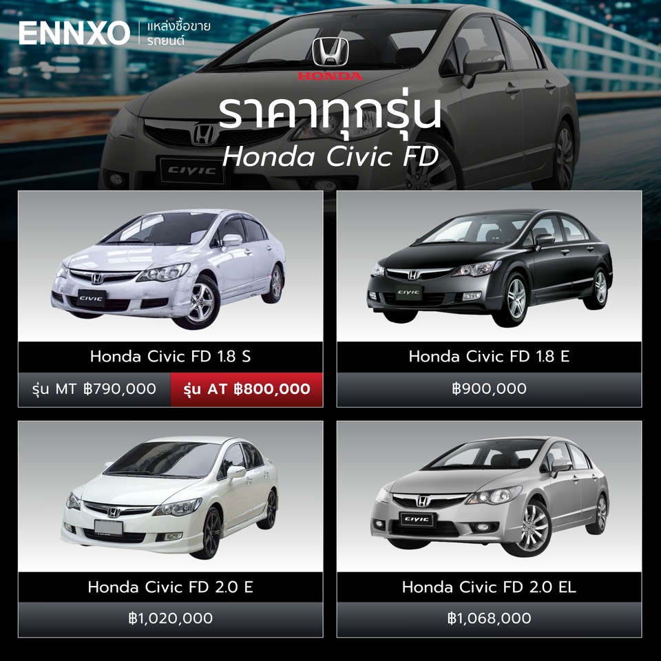 Honda Civic FD มีกี่รุ่น ดูฮอนด้า ซีวิค FD สเปคตัวเก่าทั้งหมด | ENNXO