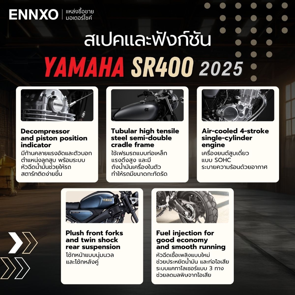 ตารางผ่อน-ดาวน์ Yamaha SR400 (2025) ราคา รุ่นใหม่ล่าสุด | ENNXO