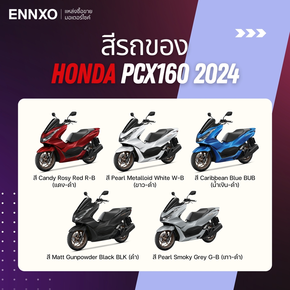 ตารางผ่อน-ดาวน์ Honda PCX160 2024 เช็คราคาฮอนด้า พีซีเอ็กซ์ ปี 2024 | ENNXO