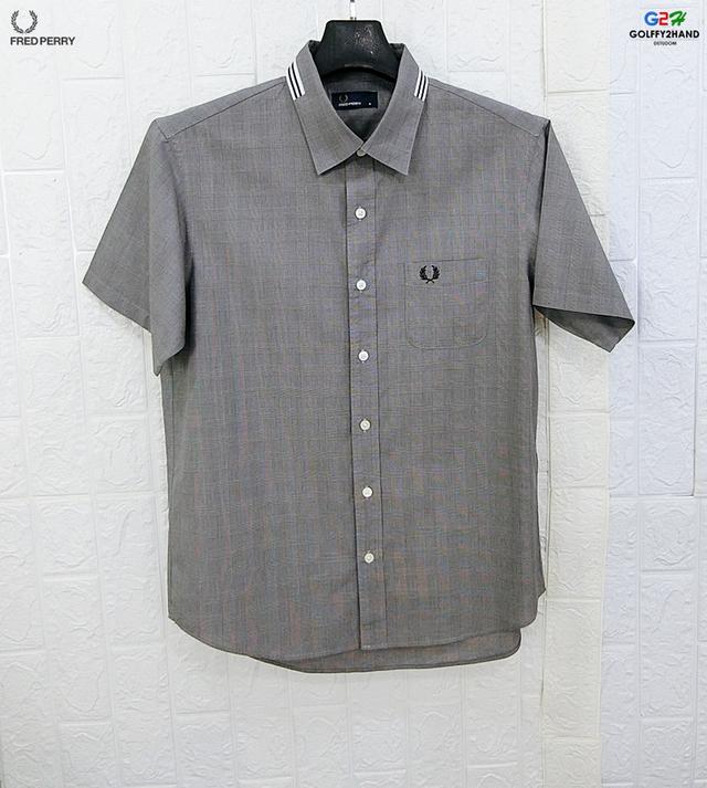 FRED PERRY แท้ อก40 เสื้อเชิ๊ตแขนสั้นลายตารางสก๊อตสปอต | ENNXO